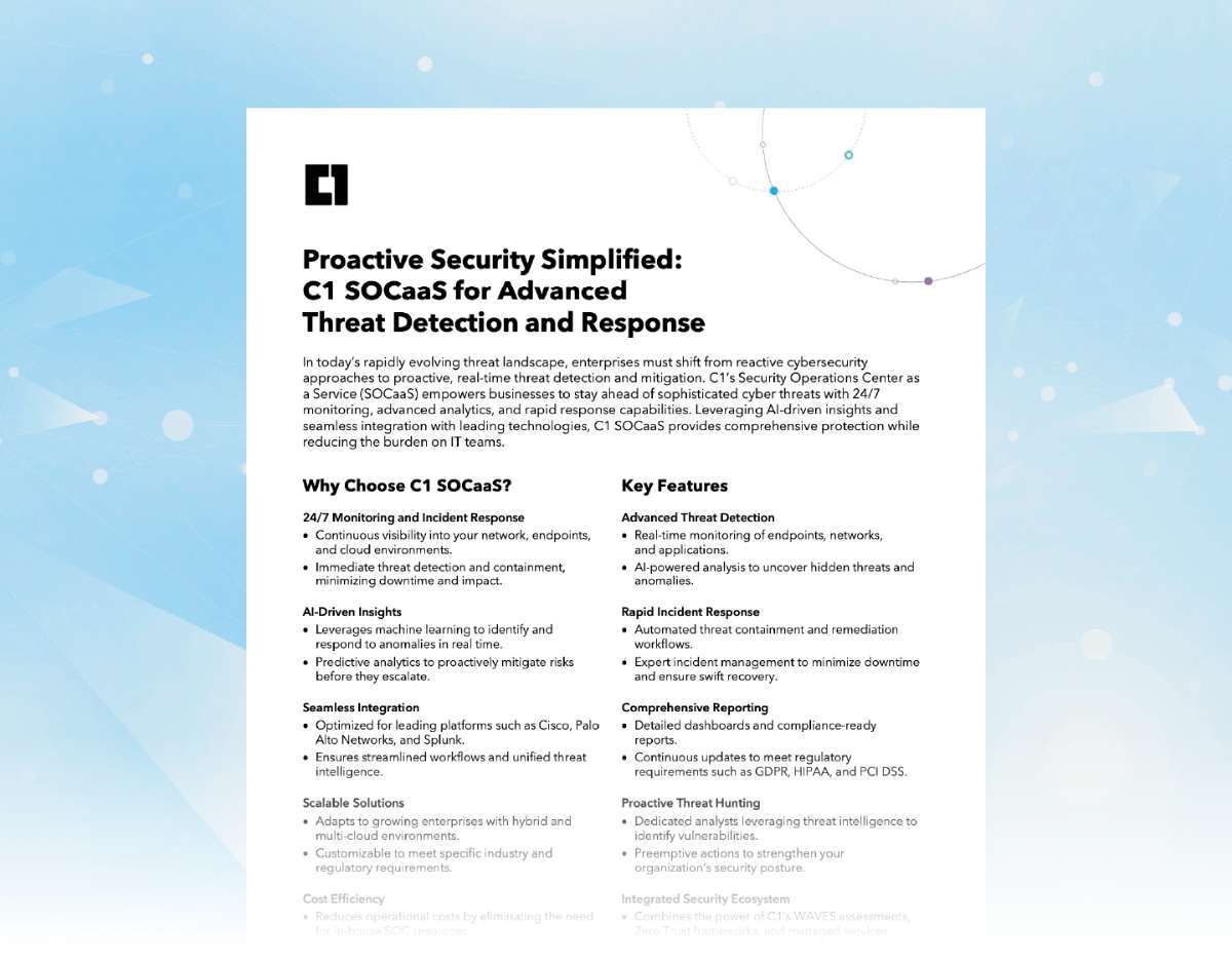 Datasheet | Proactive Security Simplified: C1 SOCaaS for Advanced Threat Detection and Response